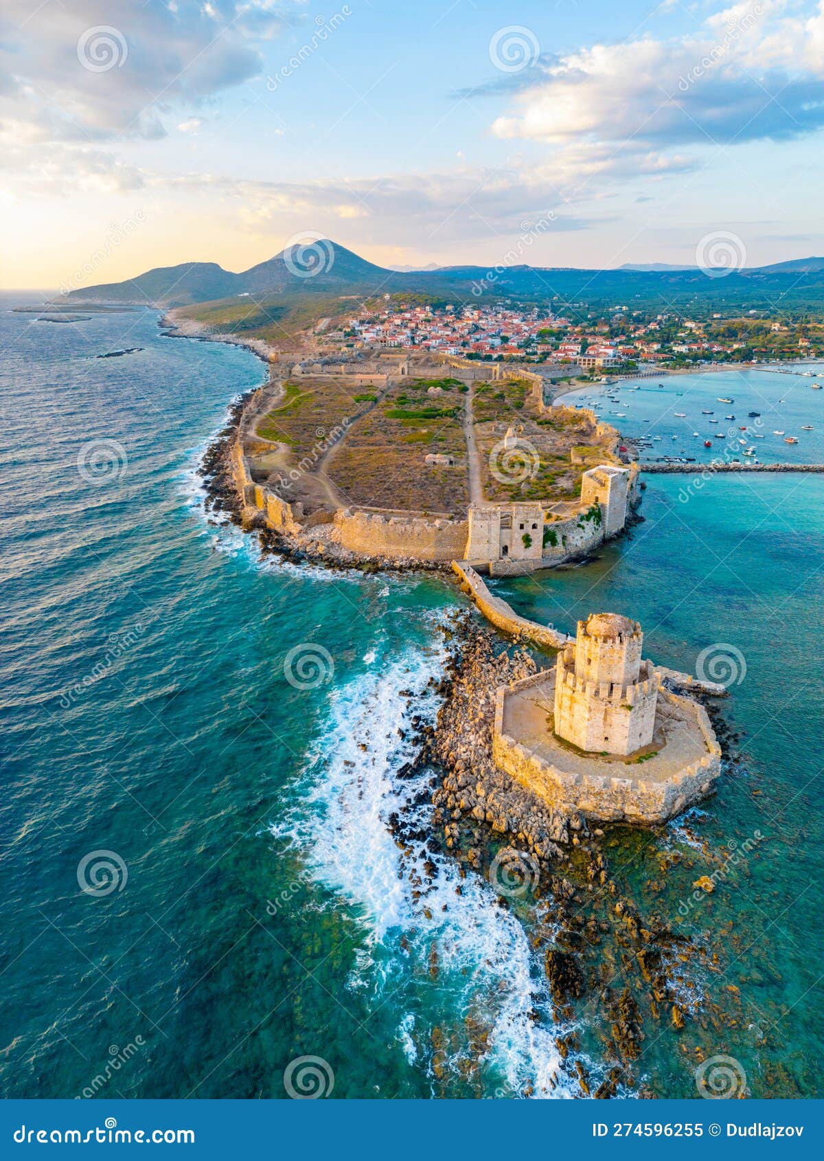 Sunset Panorama of Methoni Castle in Greece Stock Image - Image of ...