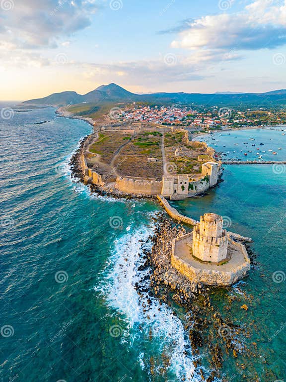 Sunset Panorama of Methoni Castle in Greece Stock Image - Image of ...