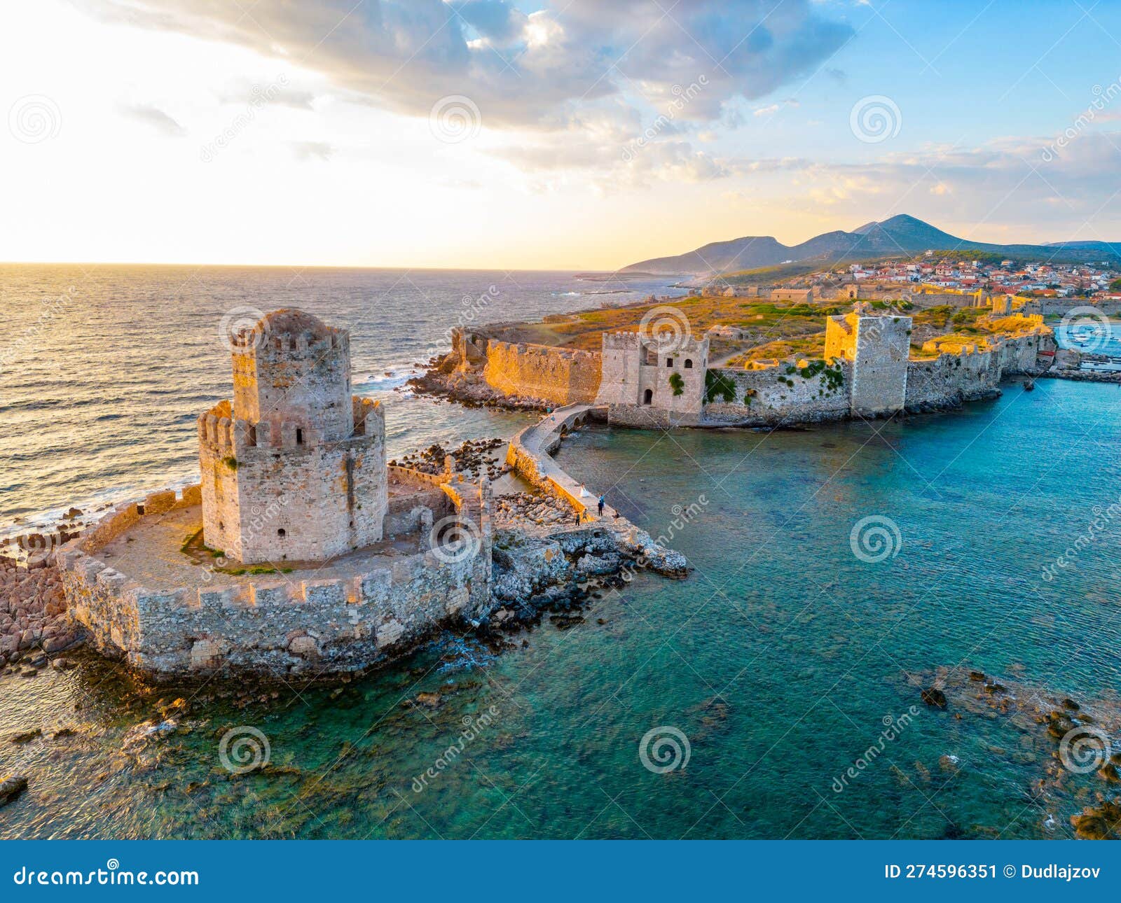 Sunset Panorama of Methoni Castle in Greece Stock Image - Image of ...