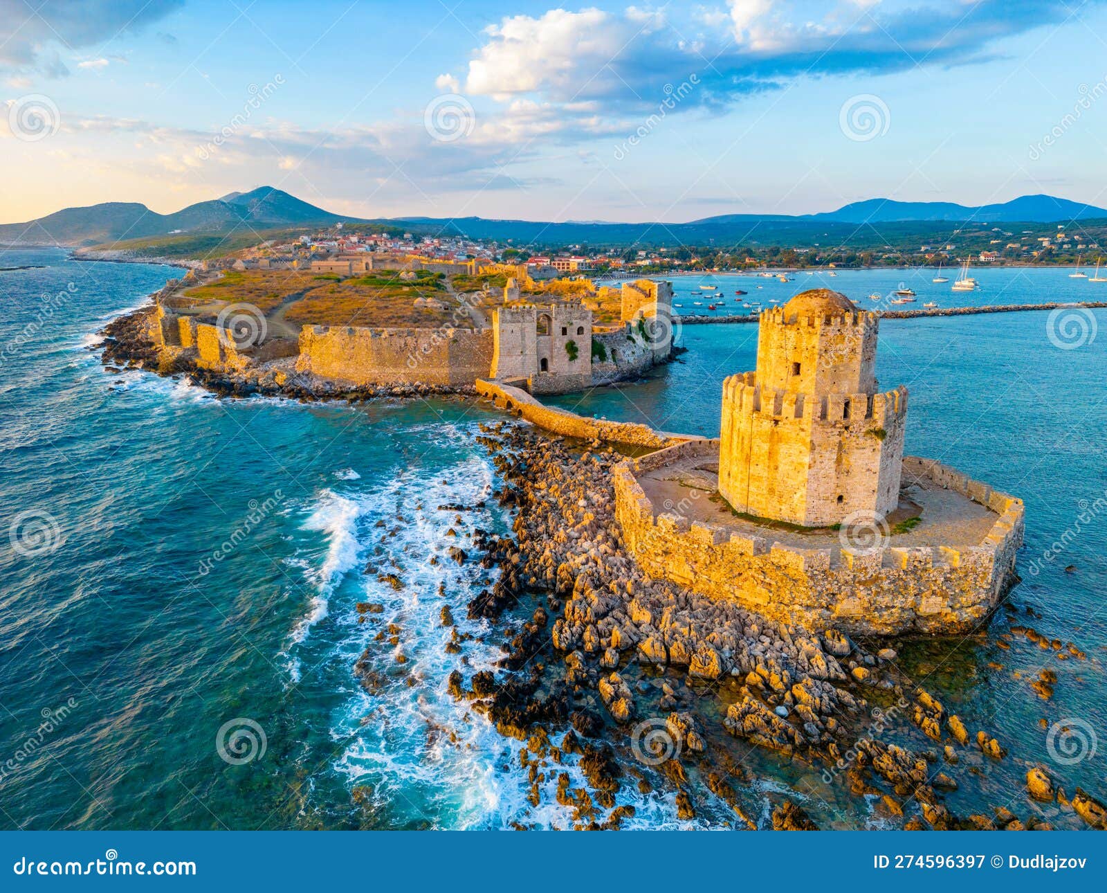 Sunset Panorama of Methoni Castle in Greece Stock Image - Image of dusk ...