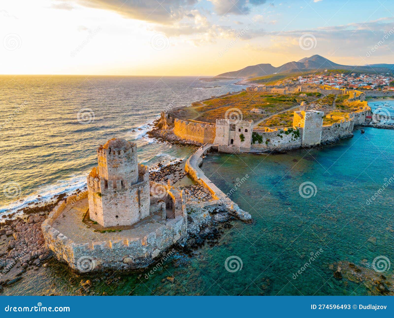Sunset Panorama of Methoni Castle in Greece Stock Image - Image of ...