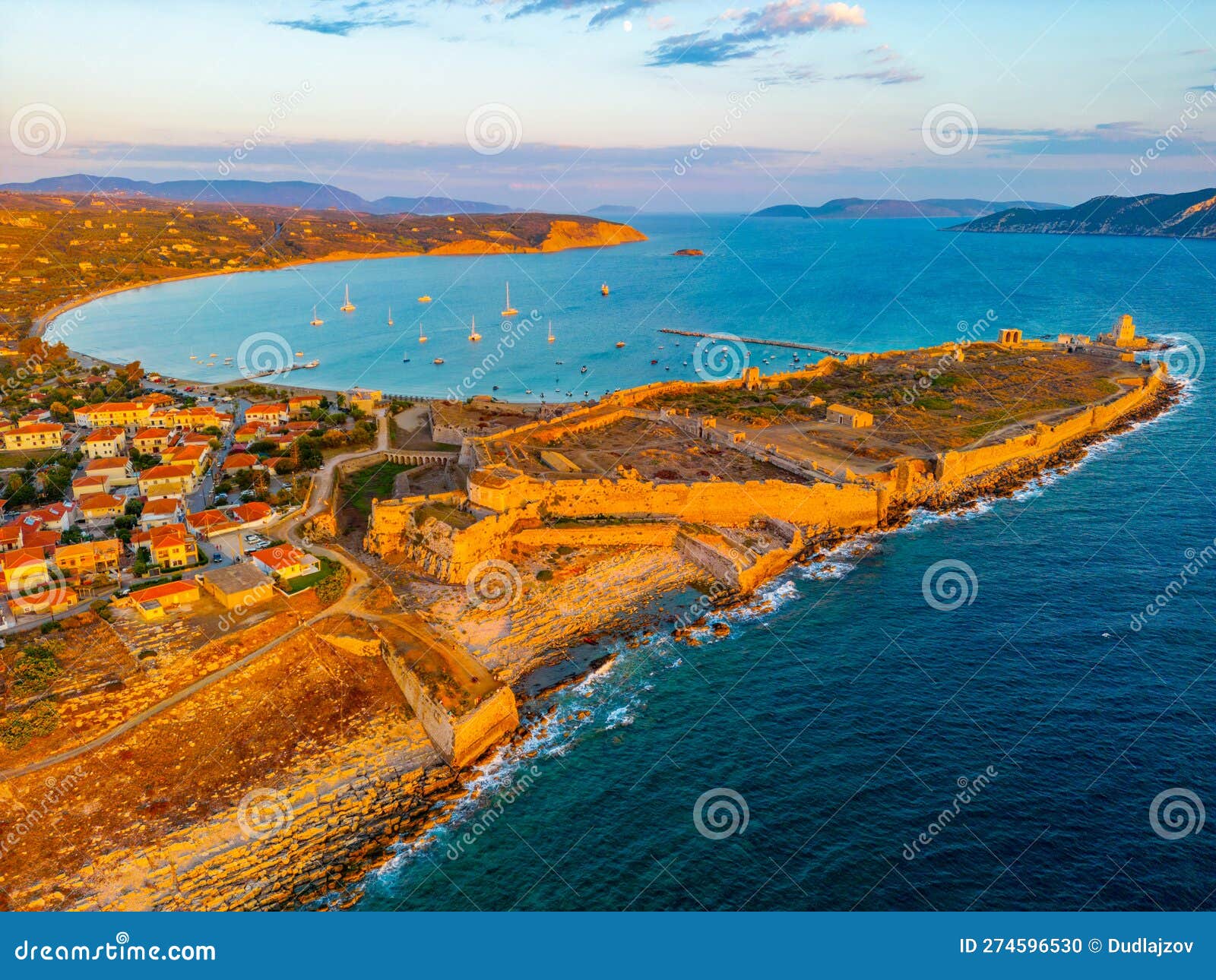Sunset Panorama of Methoni Castle in Greece Stock Photo - Image of dusk ...