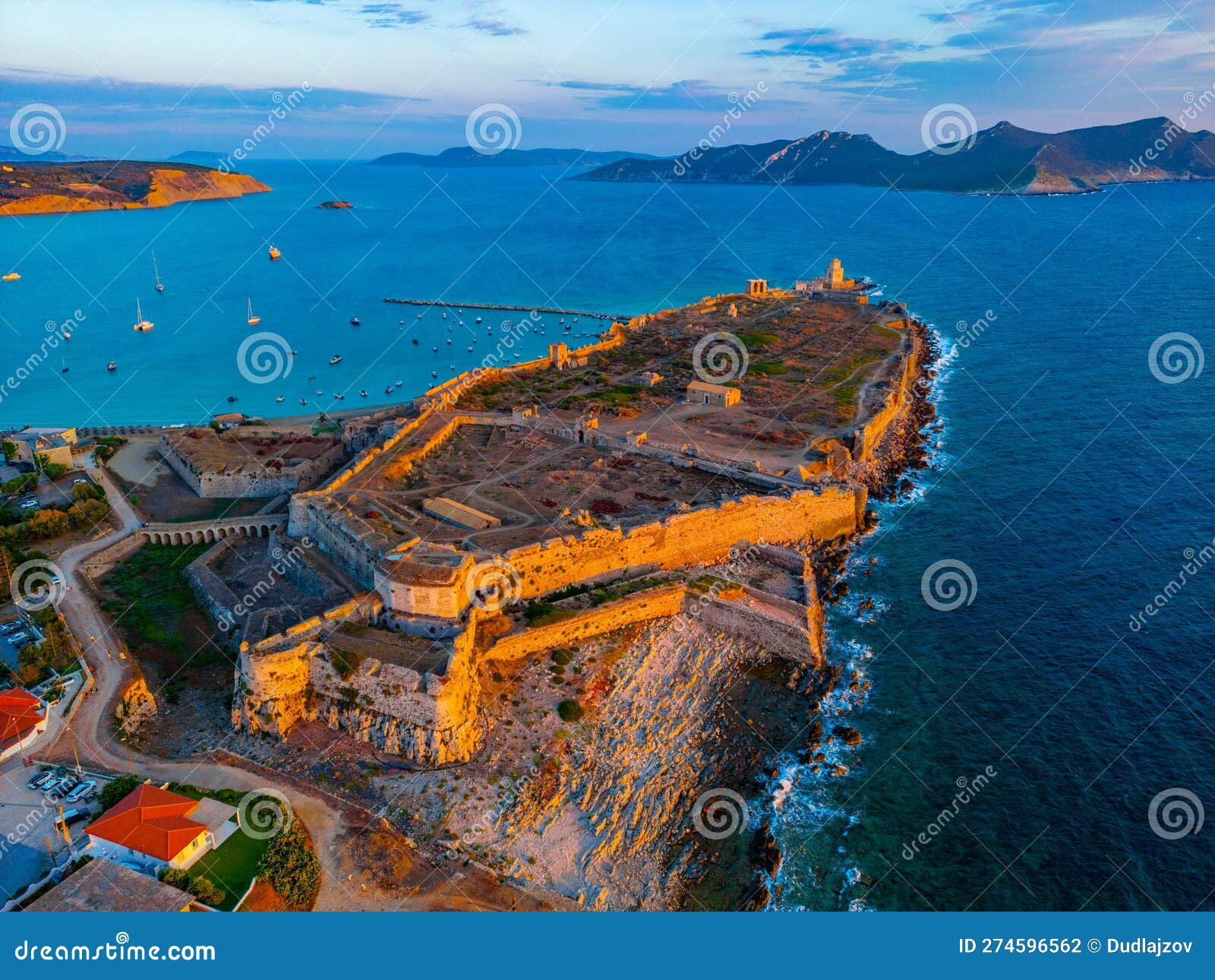 Sunset Panorama of Methoni Castle in Greece Stock Photo - Image of city ...