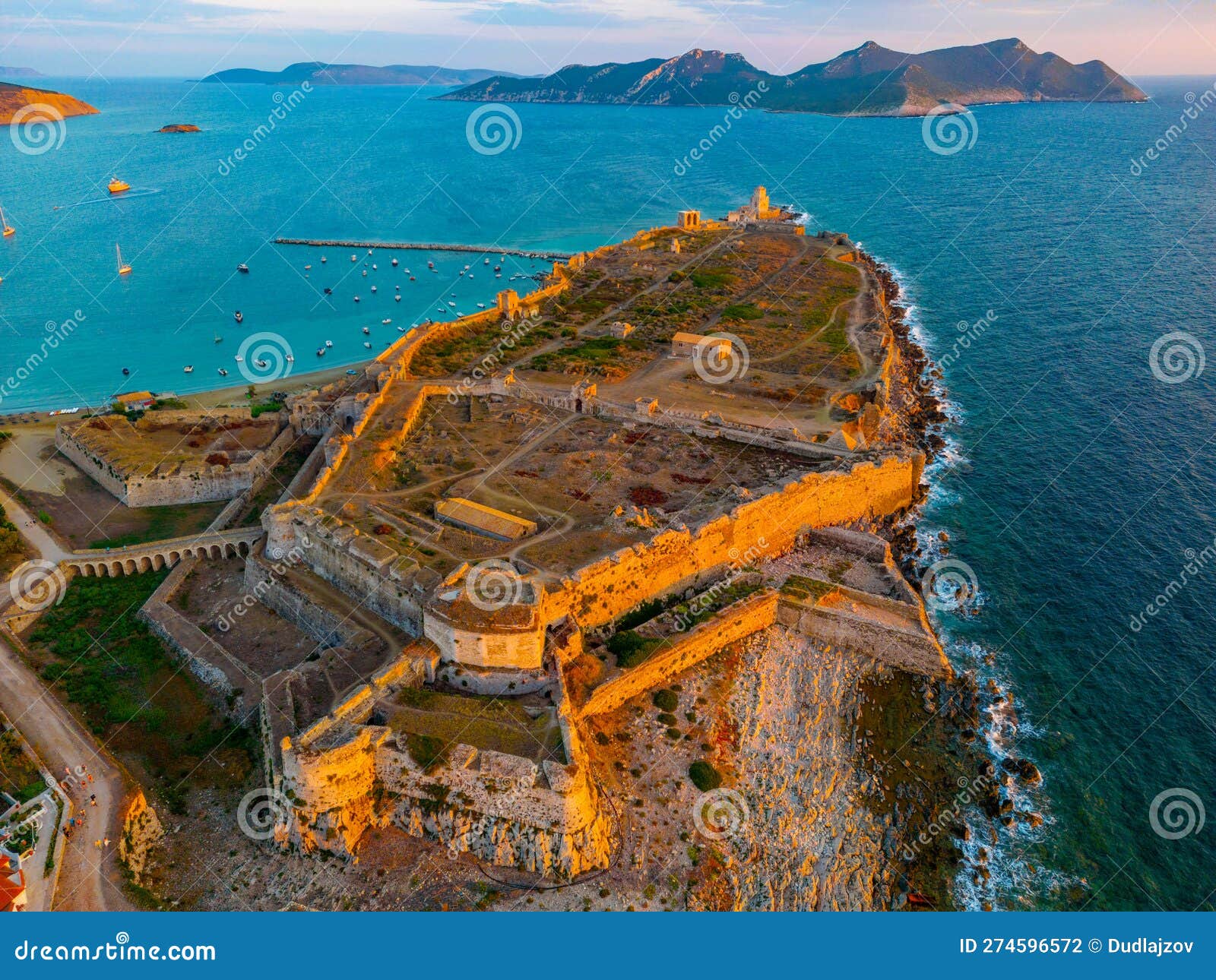 Sunset Panorama of Methoni Castle in Greece Stock Photo - Image of dusk ...