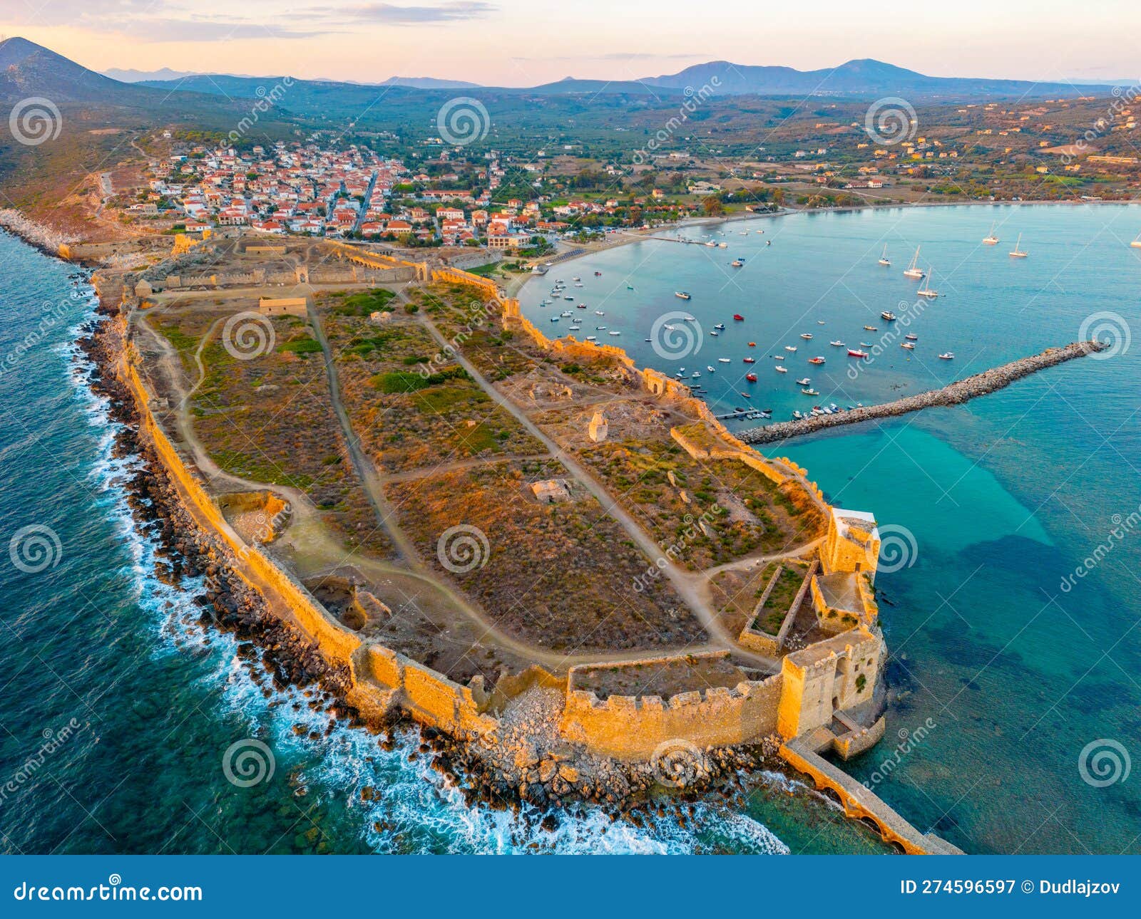 Sunset Panorama of Methoni Castle in Greece Stock Image - Image of fort ...
