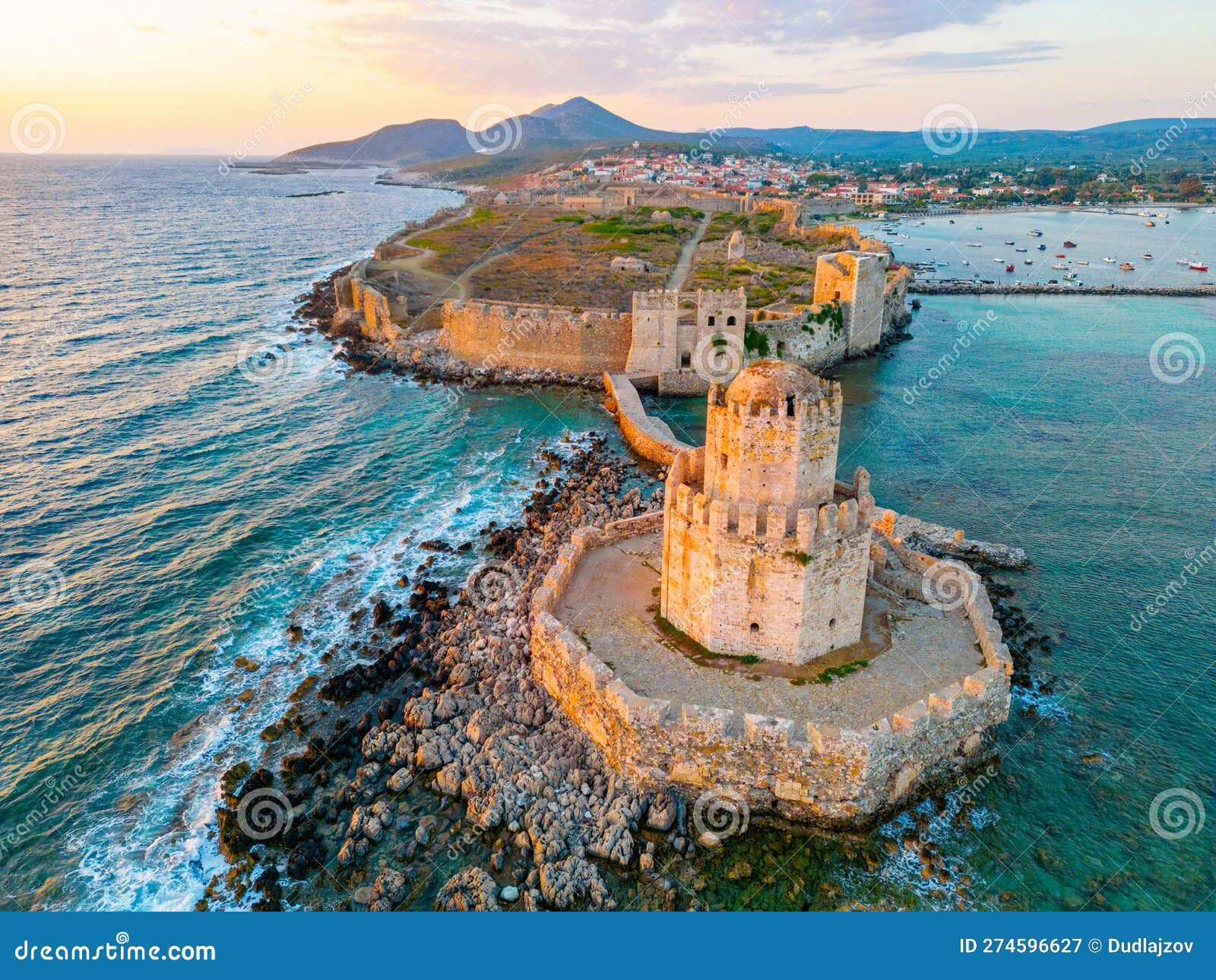 Sunset Panorama of Methoni Castle in Greece Stock Image - Image of ...