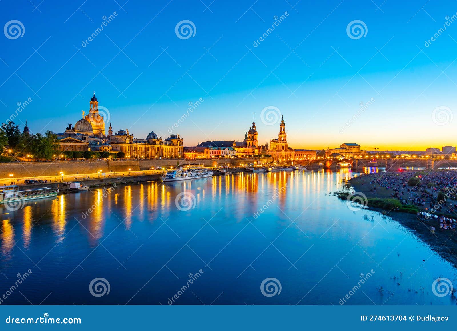 Sunset Panorama View of German Town Dresden Editorial Stock Image ...
