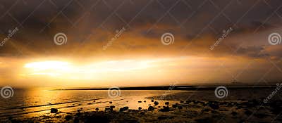 Sunset Panoramic Sea Shore at Meon Beach Stock Image - Image of angle ...