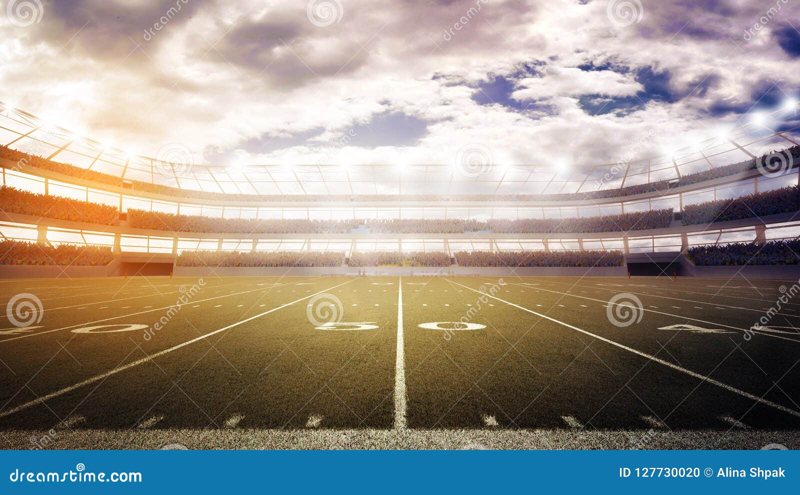 Sunset on Panoramic View of Football Stadium Stock Photo - Image of ...