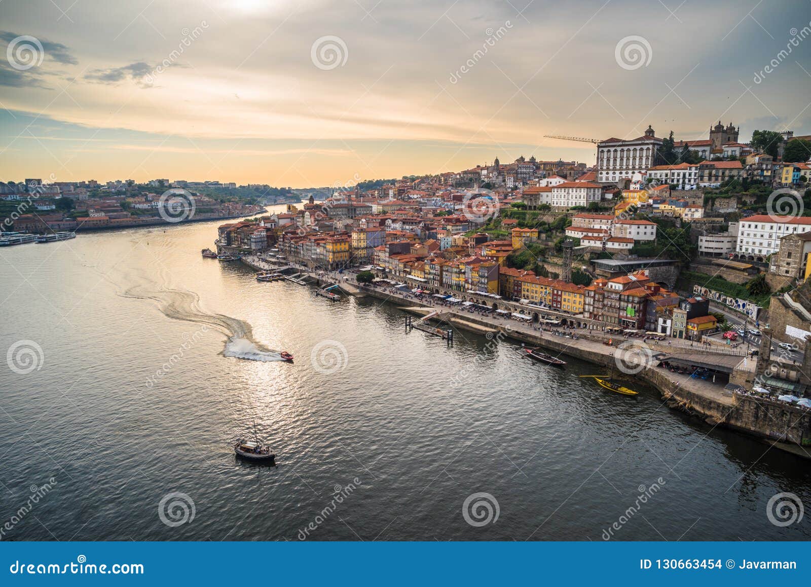 Sunset Panoramic View of Porto Waterfront, Portugal Stock Photo - Image ...