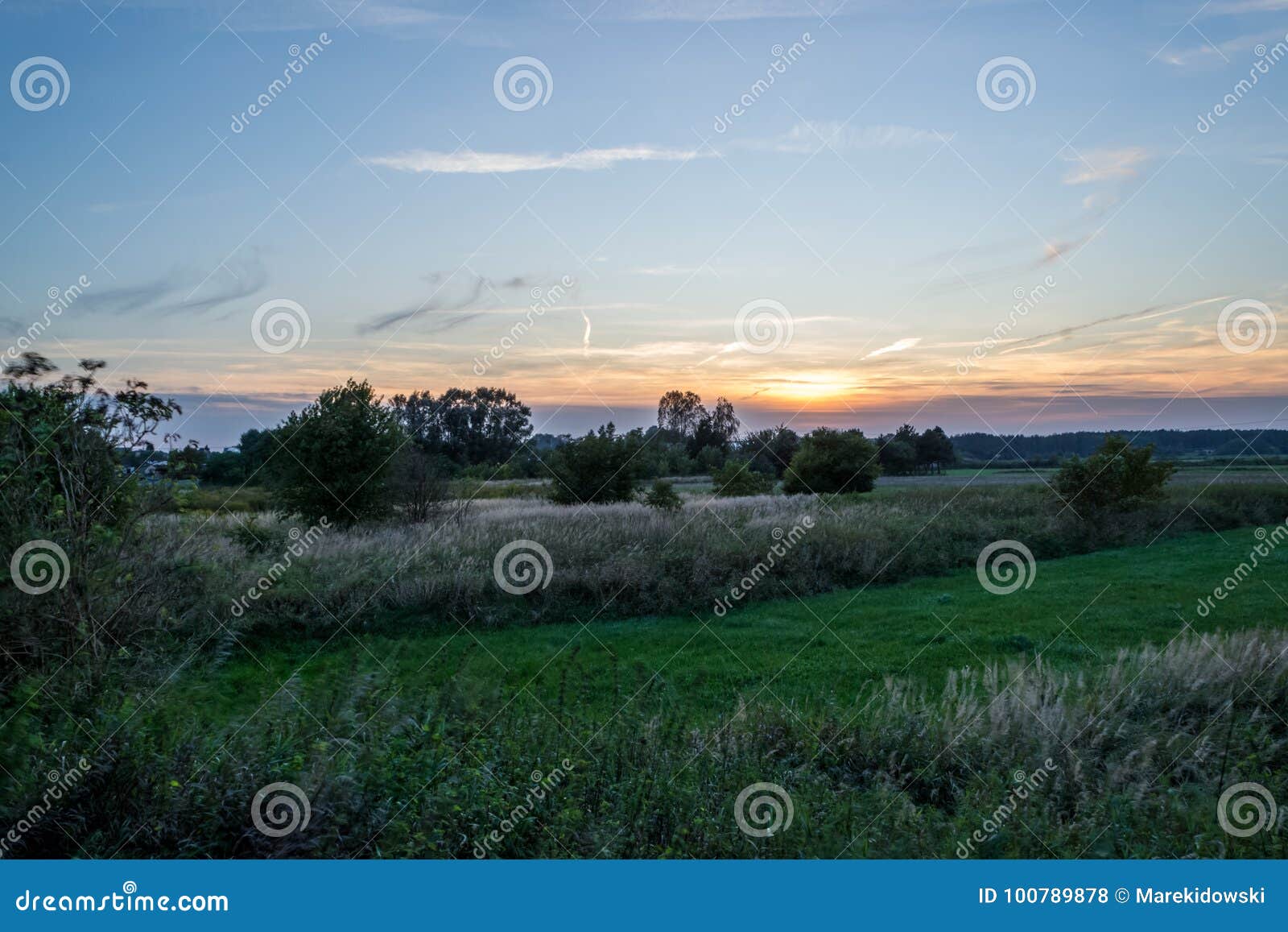 Sunset among pastures stock photo. Image of field, connecting - 100789878