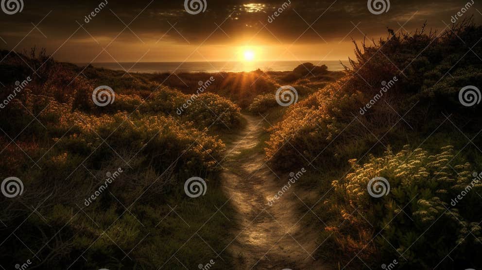 Sunset path stock illustration. Illustration of walking - 279102406