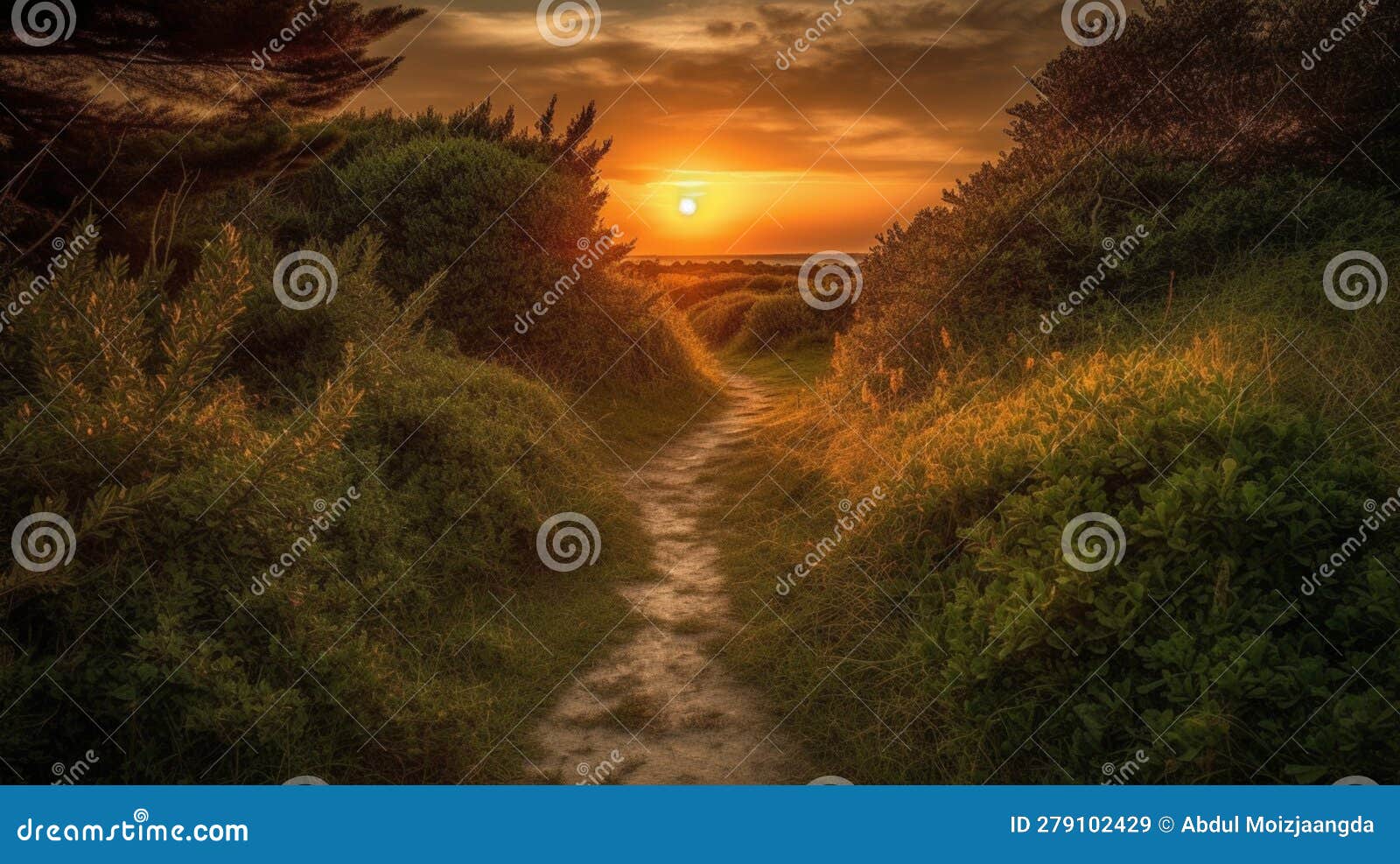 Sunset path stock illustration. Illustration of walking - 279102429