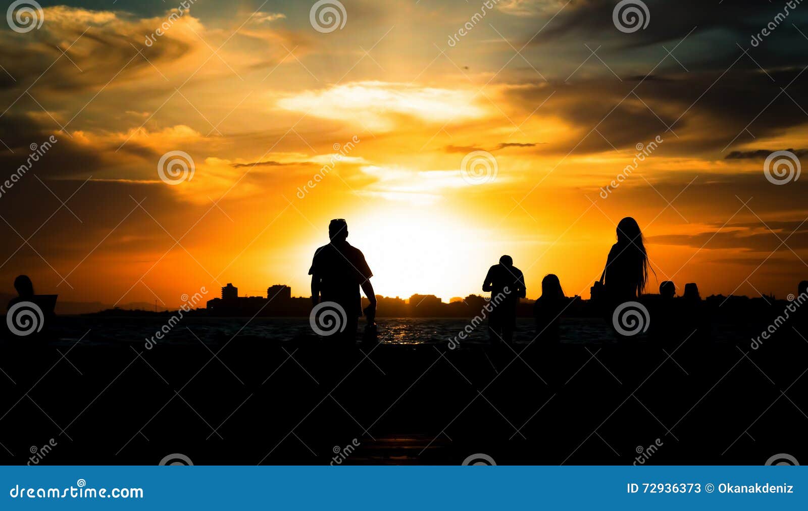 Sunset and People Silhouette Stock Image - Image of outside, female ...