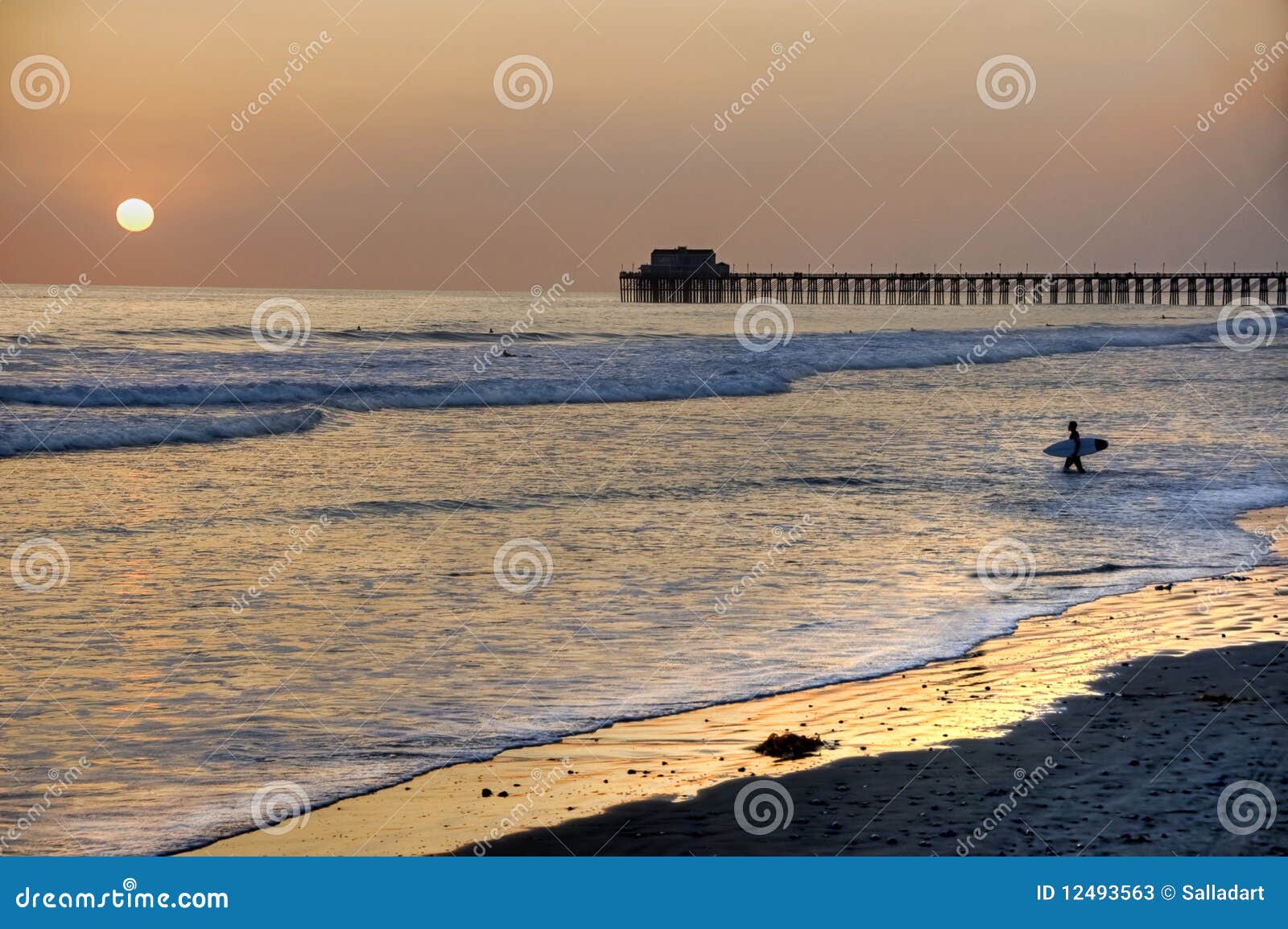 Sunset at the Pier in Oceanside Beach, California. Stock Image - Image ...