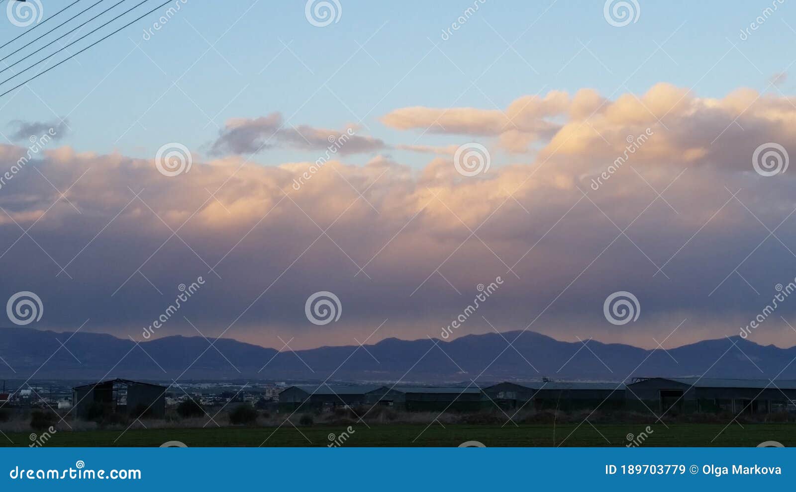 Sunset with Pink Clouds Above the Mountains and Plain in Cyprus Stock ...
