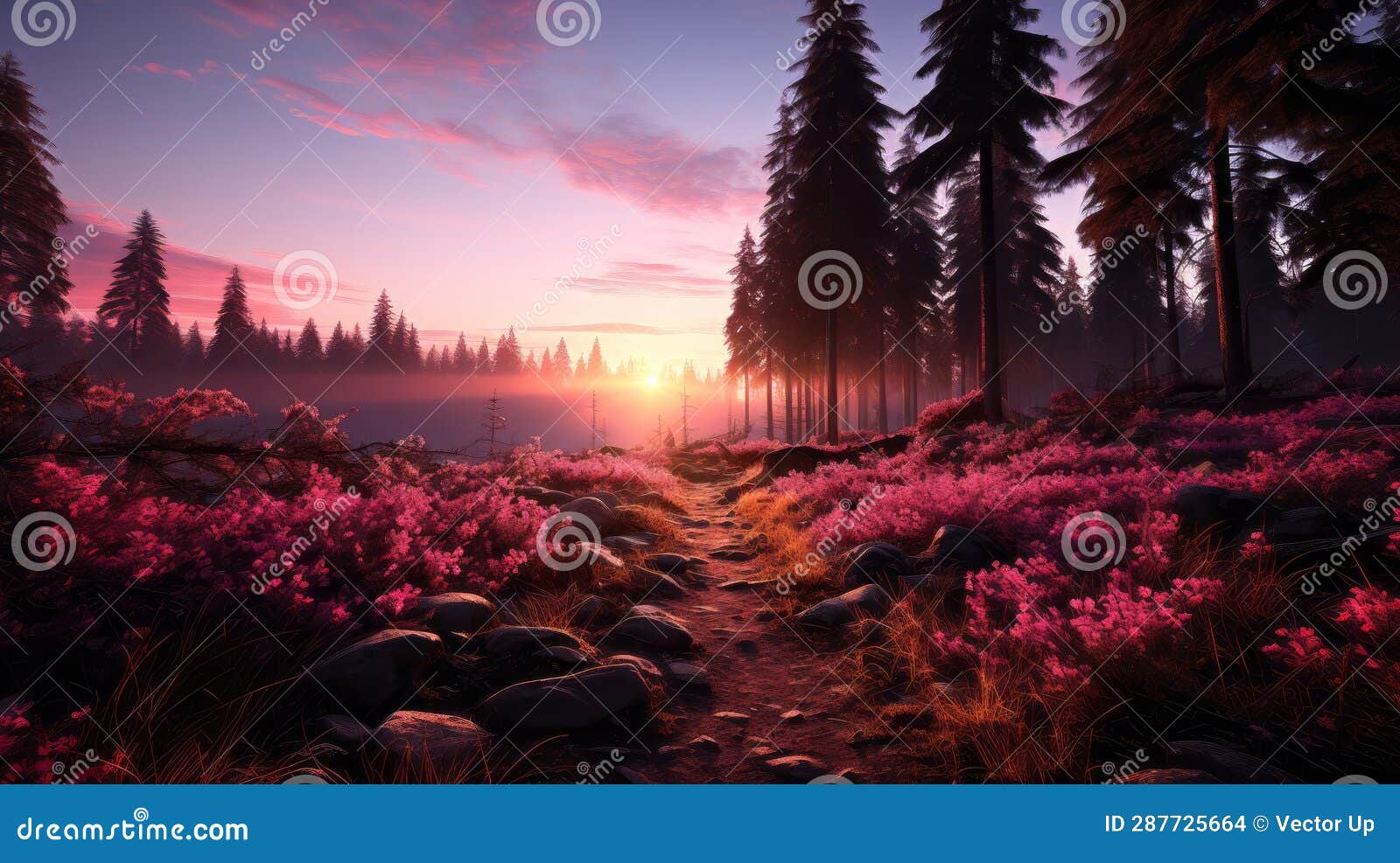 Sunset in the Pink Forest. Generative AI. Stock Illustration ...