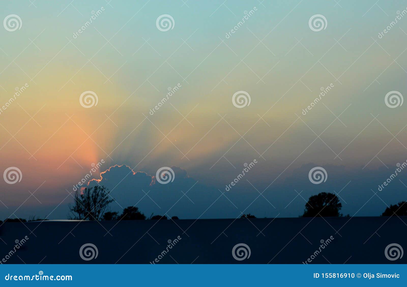 Sunset in the plain stock photo. Image of light, plain - 155816910