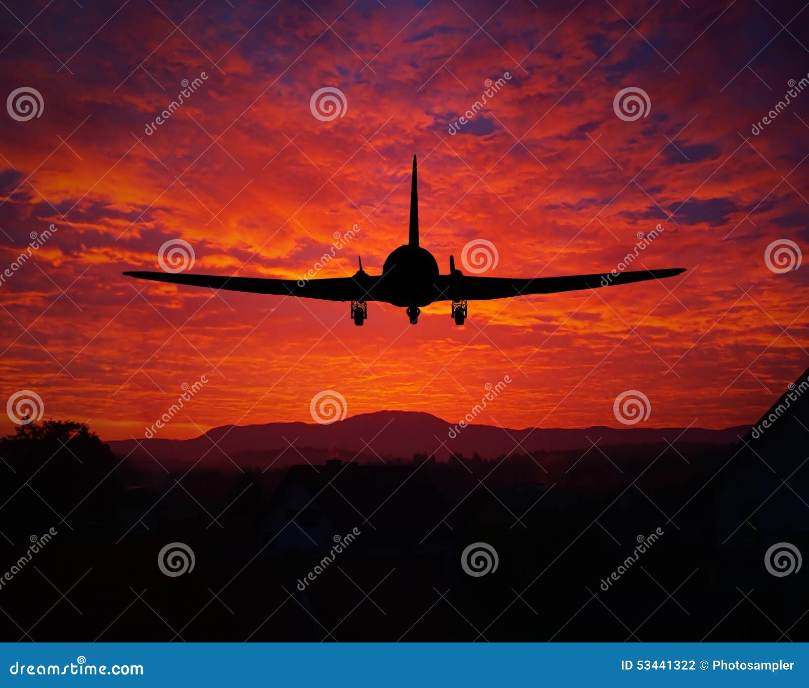 Sunset with a Plane Silhouette Stock Photo - Image of plane, direct ...