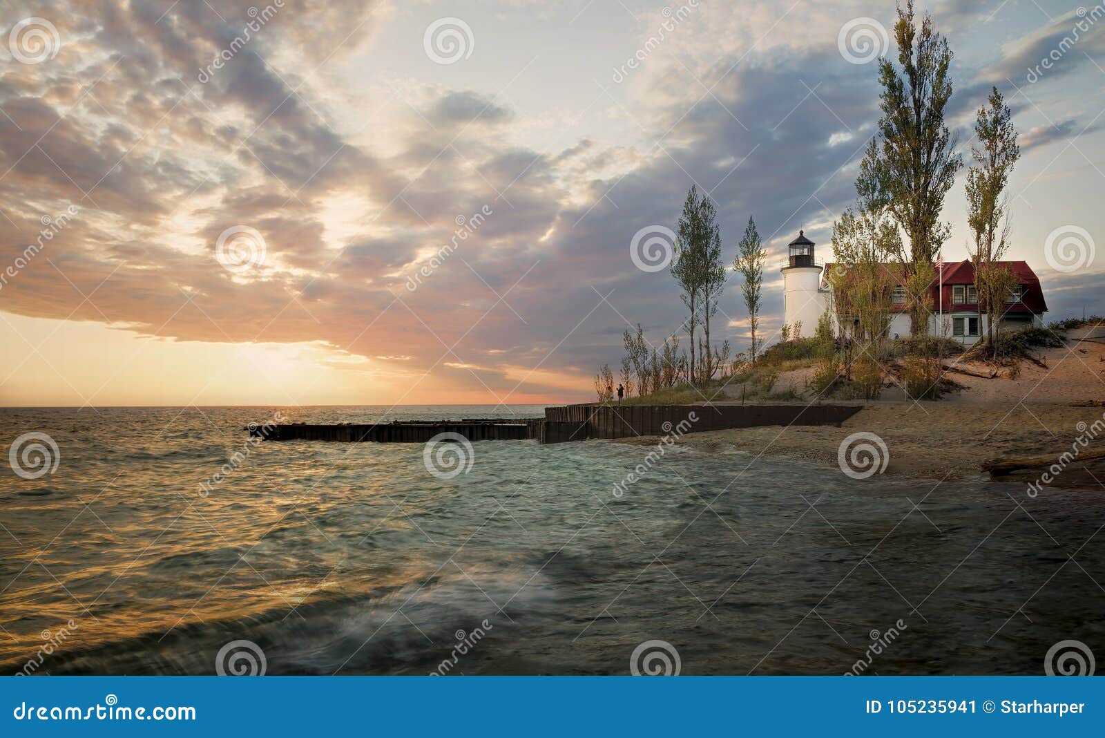 Point Betsy Lighthouse stock image. Image of clouds - 105235941