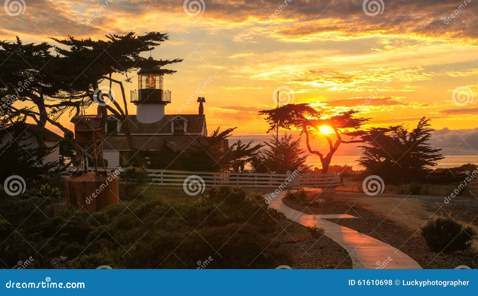 Sunset at Point Pinos Lighthouse, Monterey, Pacific Coast Stock Photo ...