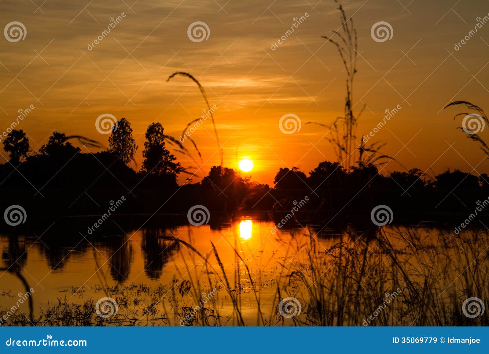 Sunset at the pond stock image. Image of rural, misty - 35069779