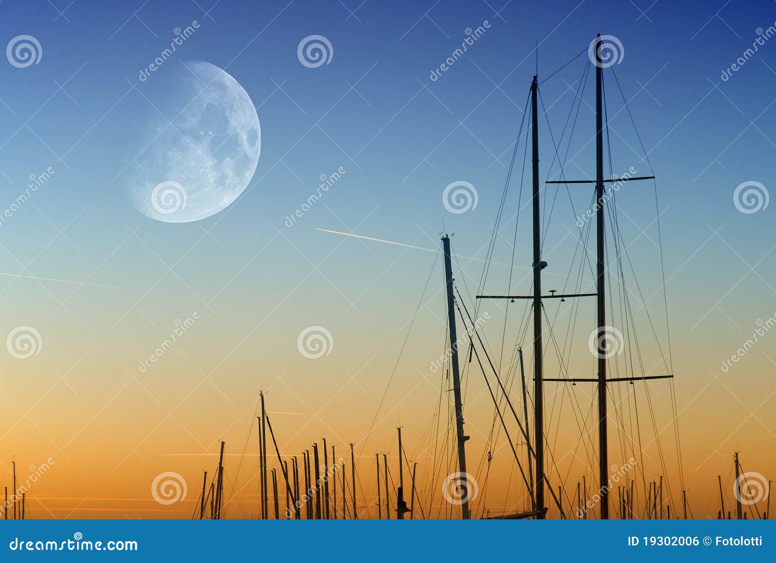Sunset on the port stock photo. Image of moon, night - 19302006