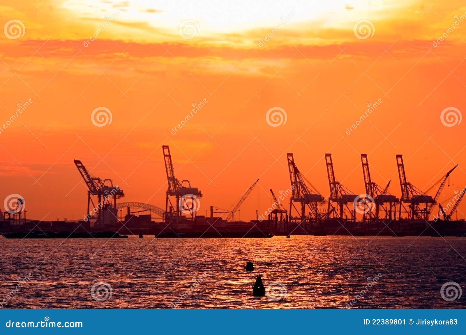 Sunset in the port. stock image. Image of environment - 22389801