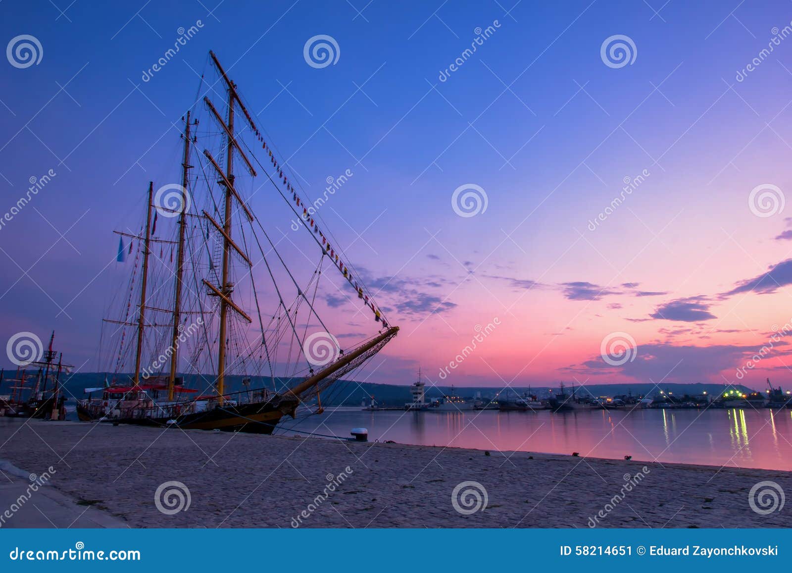 Sunset in port stock image. Image of rigging, navy, summer - 58214651