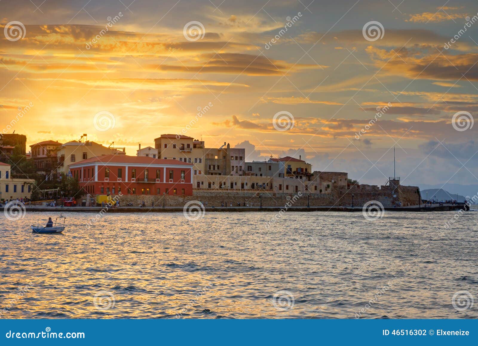 Sunset in the Port of Chania Stock Photo - Image of holidays, quay ...