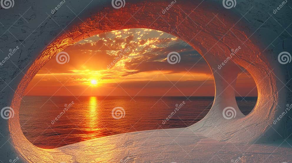 Sunset Portal: Rounded Hole in White-Plastered Wall Overlooking Ocean ...