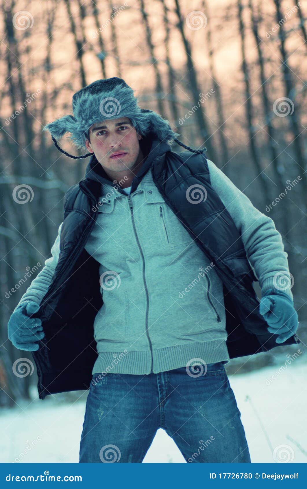 Sunset Portrait of a Handsome Young Man in Winter Stock Photo - Image ...