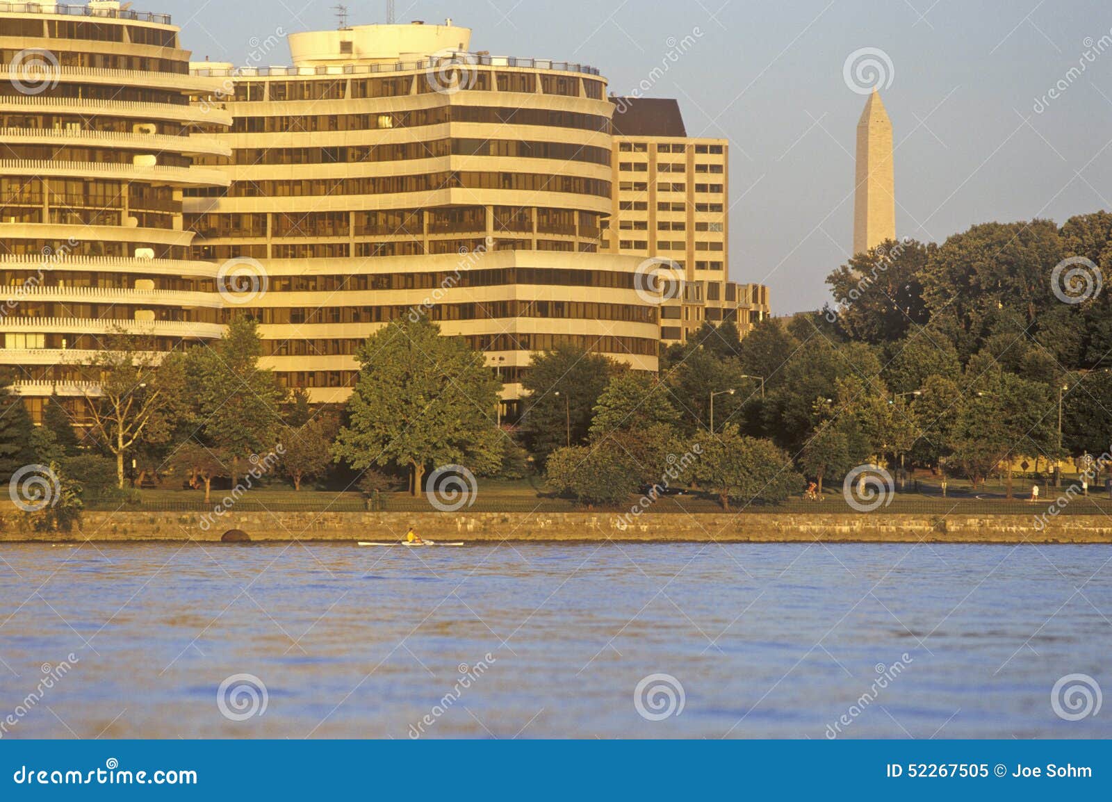 Sunset on the Potomac River, Watergate Building and the National ...