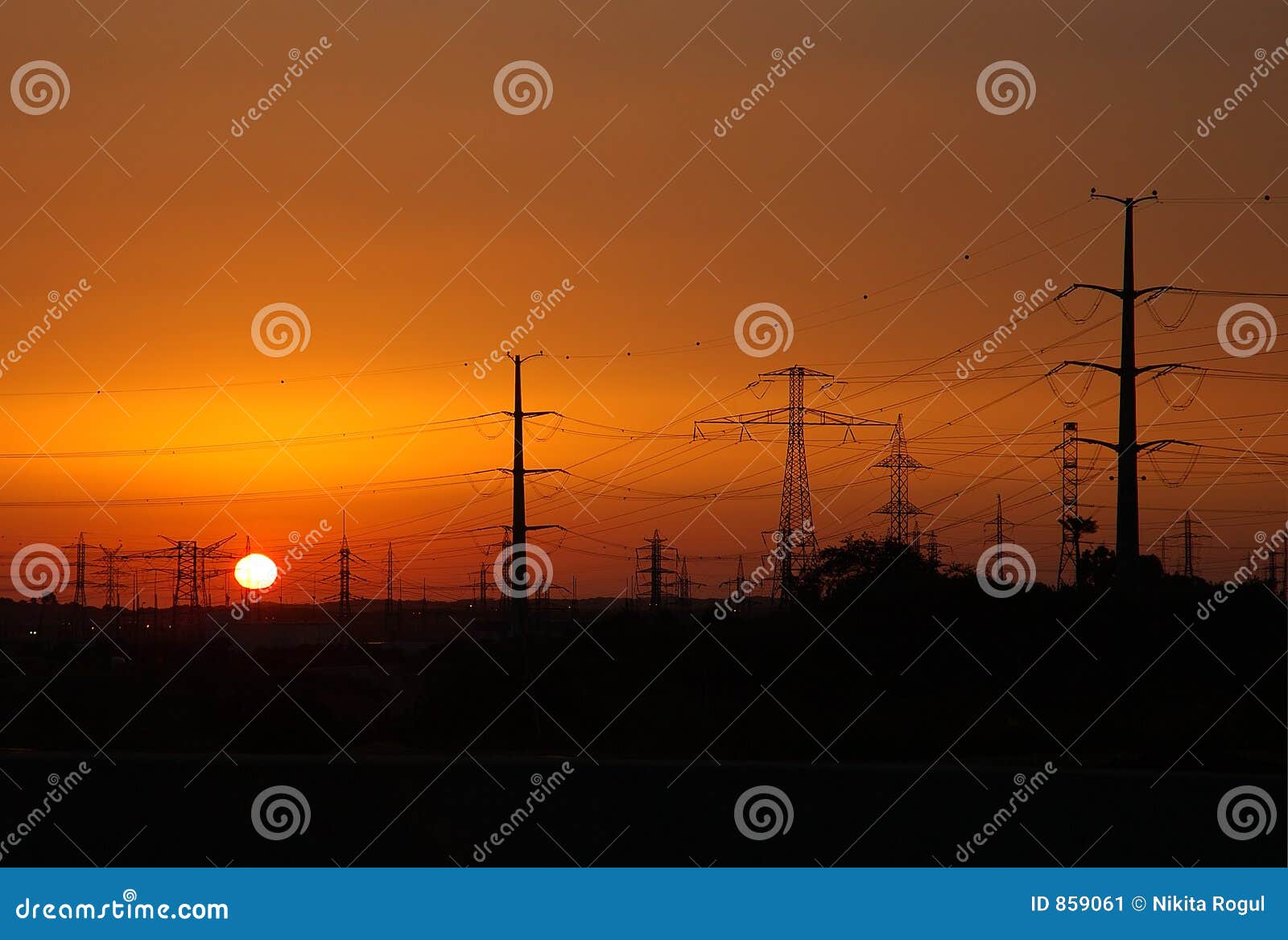 Sunset with power lines stock image. Image of cables, electricity - 859061