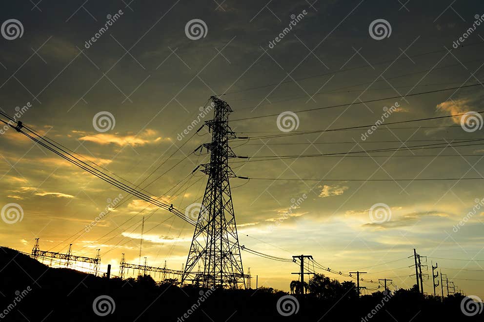 Sunset of powerhouse stock image. Image of construction - 41272019
