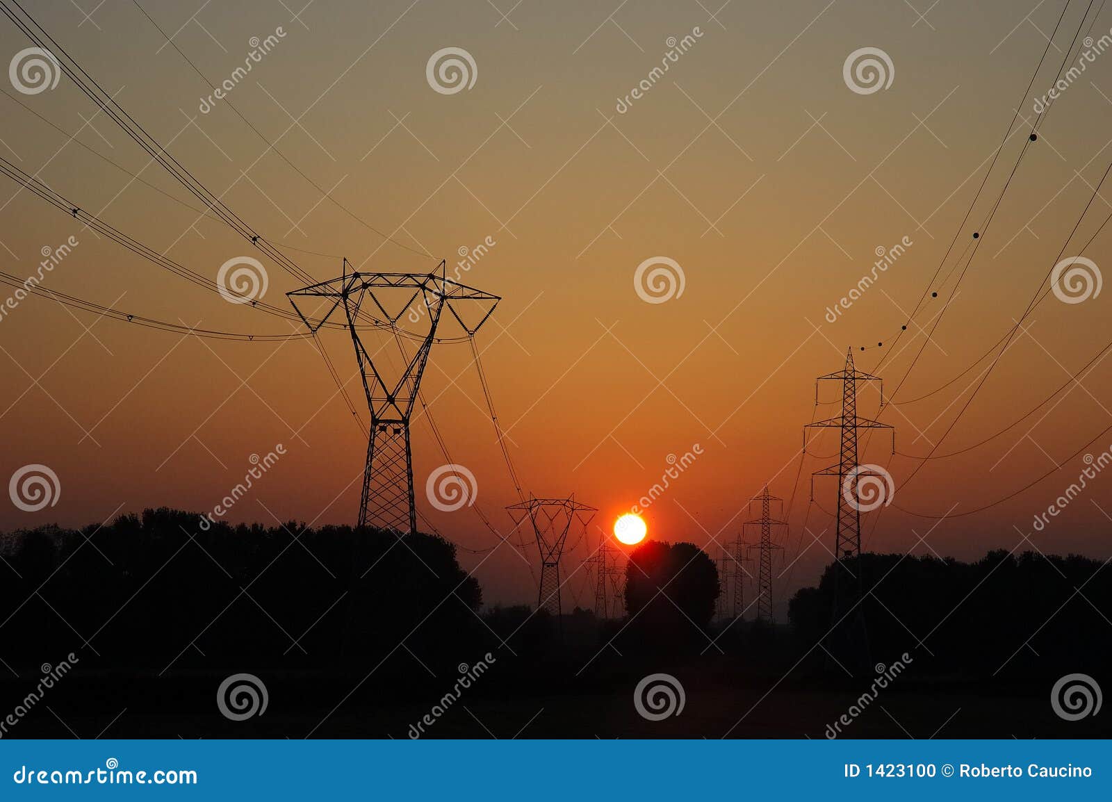 Sunset Powerlines stock photo. Image of color, line, powerline - 1423100