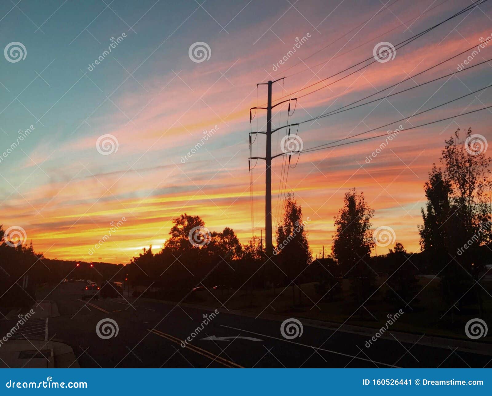 Sunset and powerlines stock image. Image of powerline - 160526441