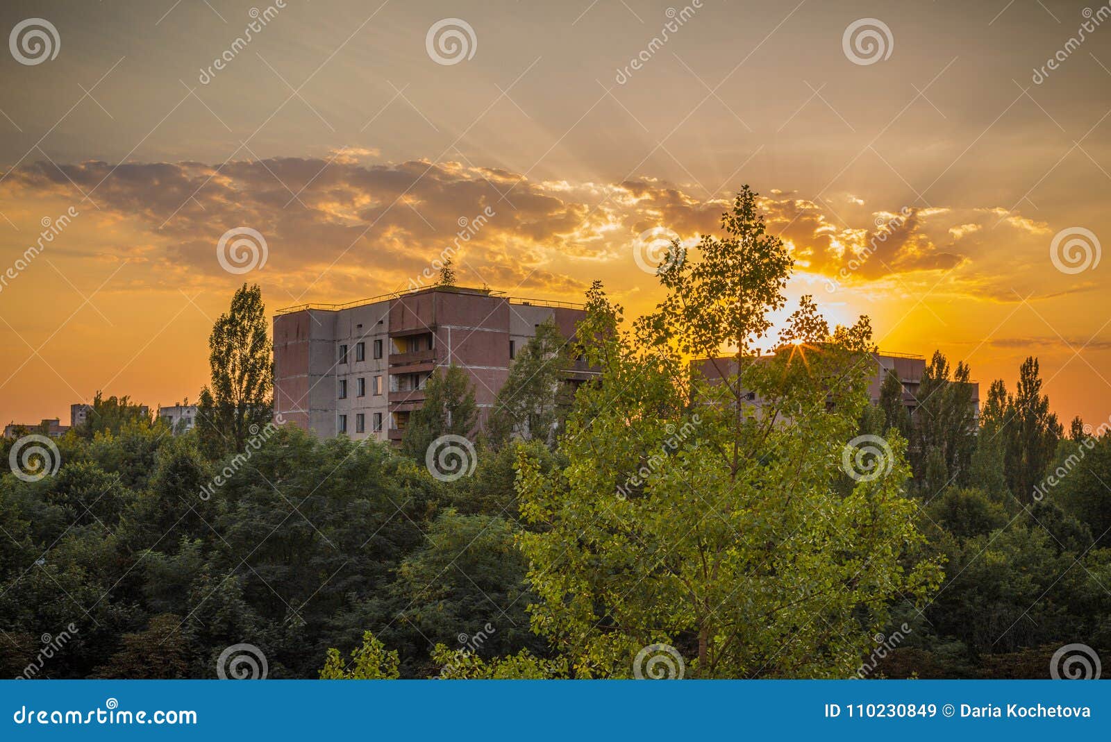 Sunset in Pripyat stock image. Image of industrial, fantastic - 110230849
