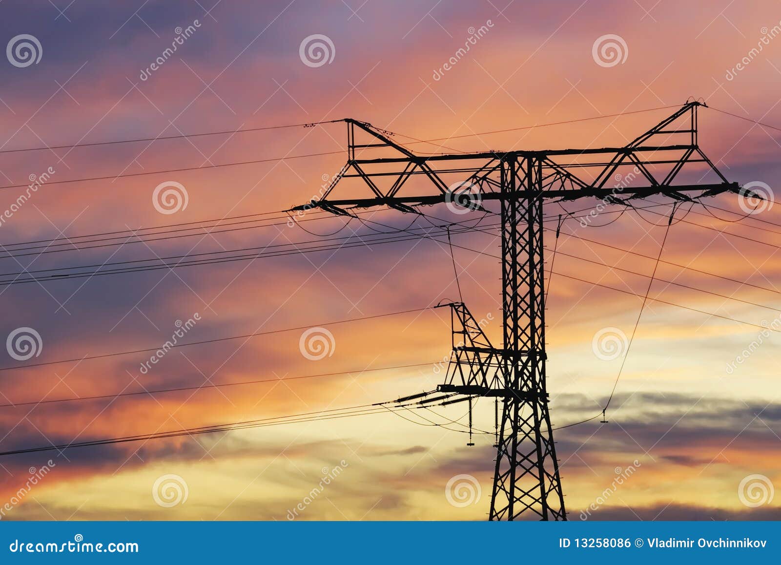 Sunset pylons stock photo. Image of electricity, pylon - 13258086