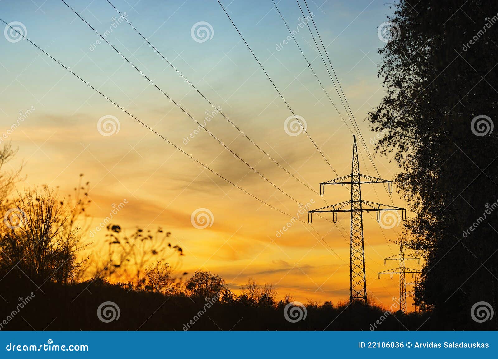 Sunset Pylons stock photo. Image of contour, autumn, landscapes - 22106036