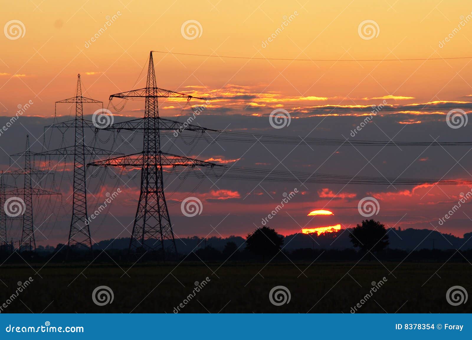 Sunset and pylons stock photo. Image of connection, high - 8378354