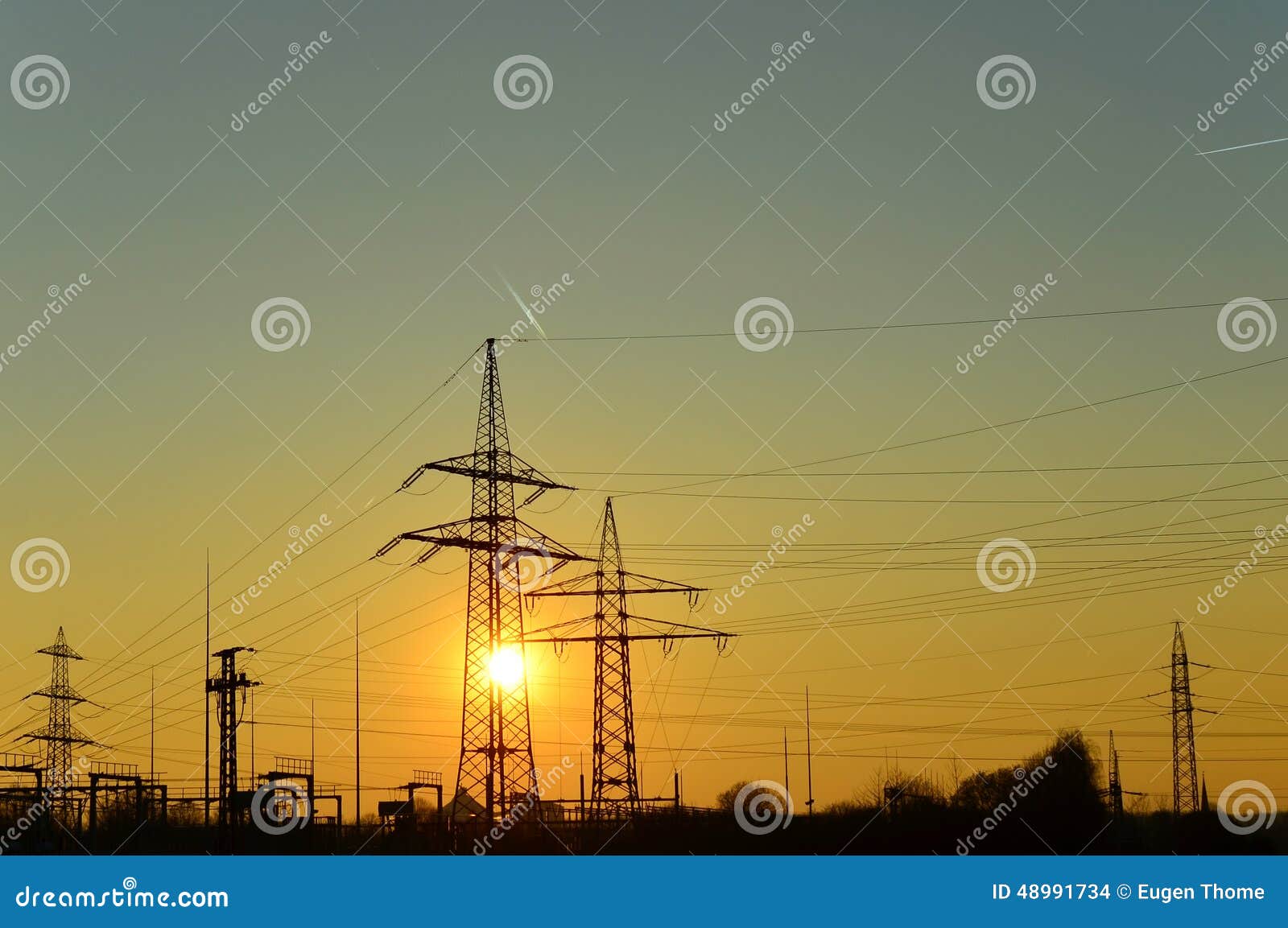 Sunset (pylons) stock photo. Image of fossil, lines, energy - 48991734