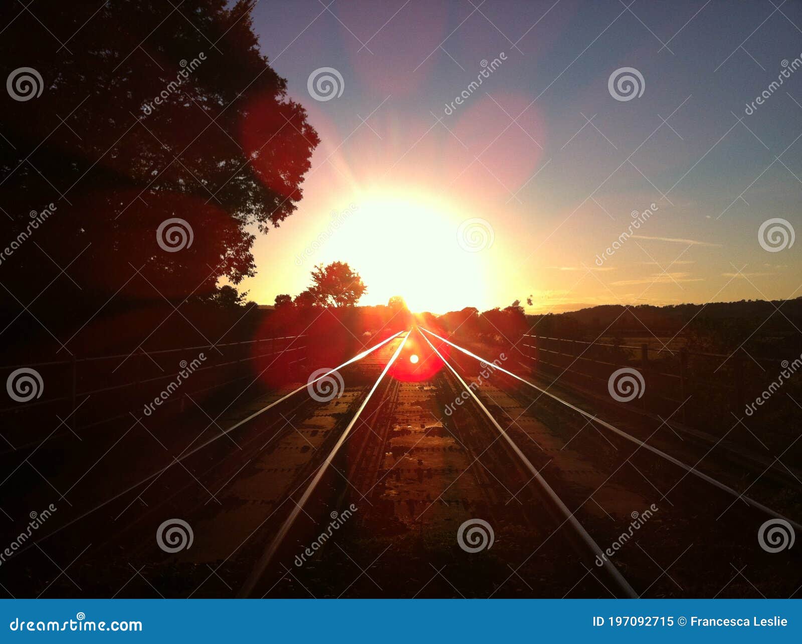 Sunset Shining on Rail Tracks Stock Image - Image of gleaming, rail ...