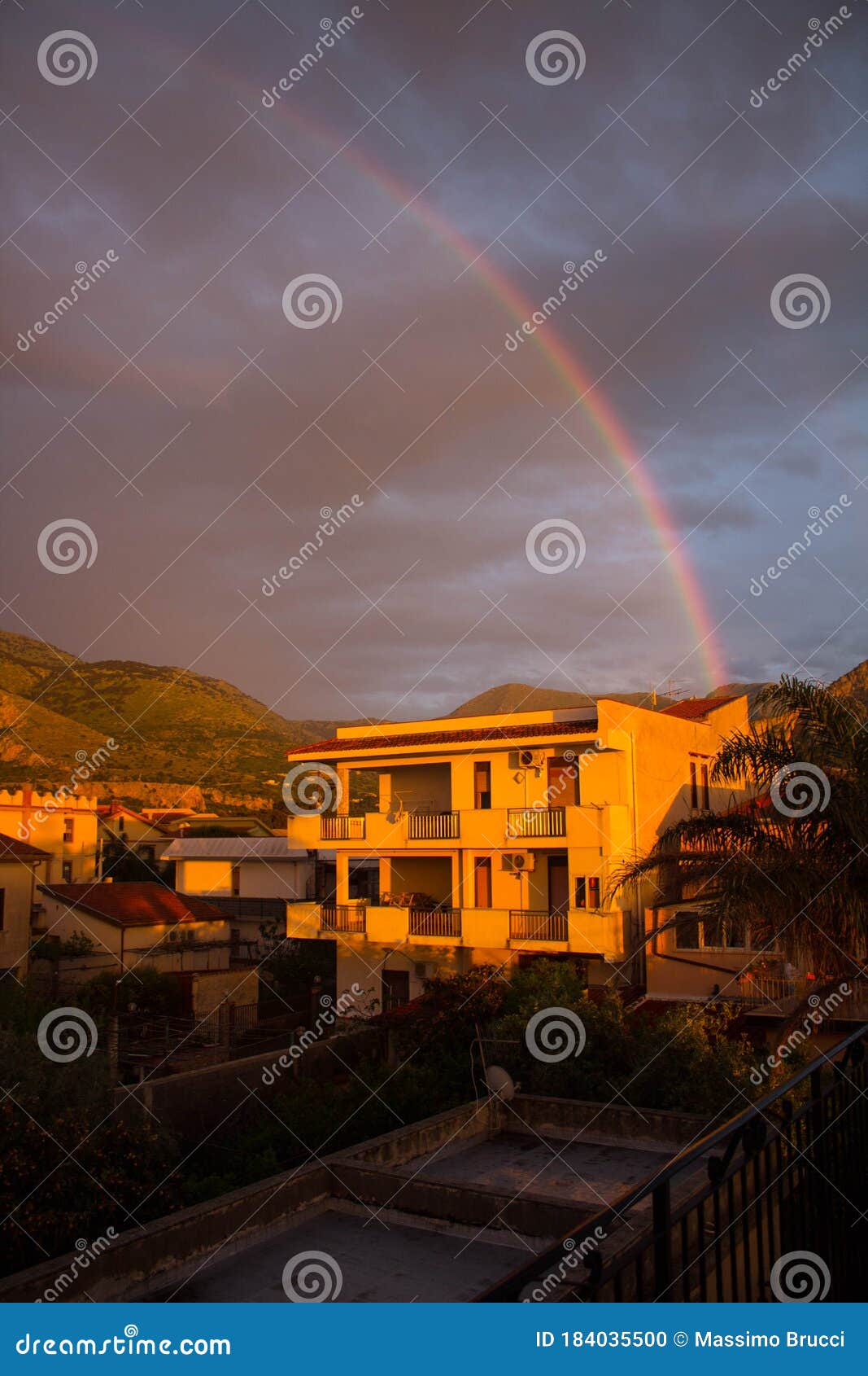 Sunset with Rainbow and Gray Clouds Stock Photo - Image of nature ...