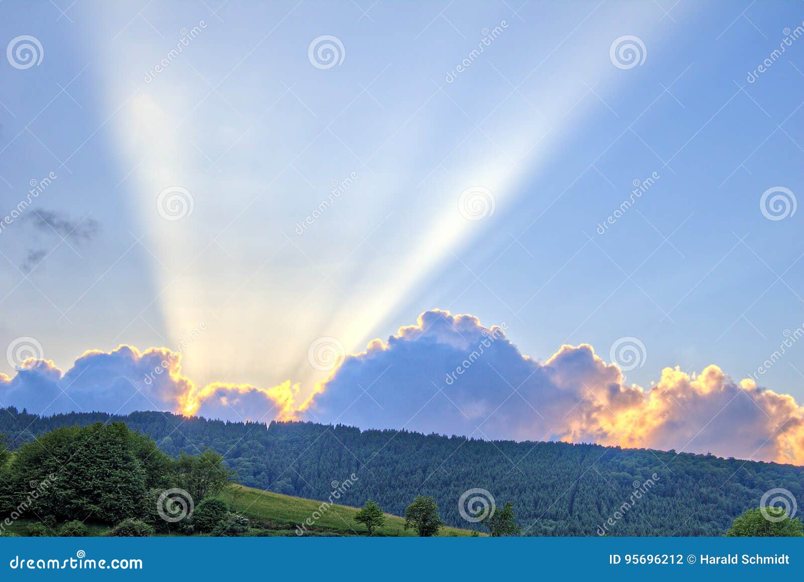 Sunset with Rays of Light Over Mountain Ridge Stock Photo - Image of ...