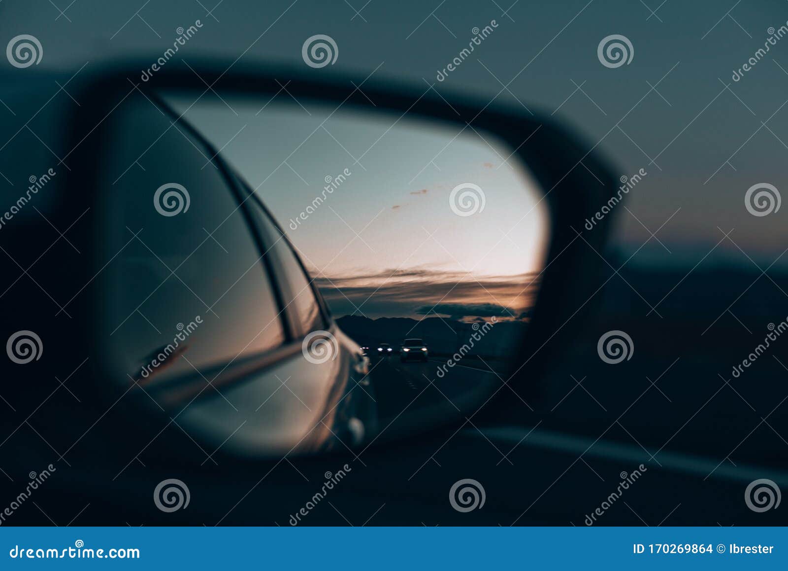 Sunset in a Rear View Mirror in Nevada Stock Photo - Image of nevada ...