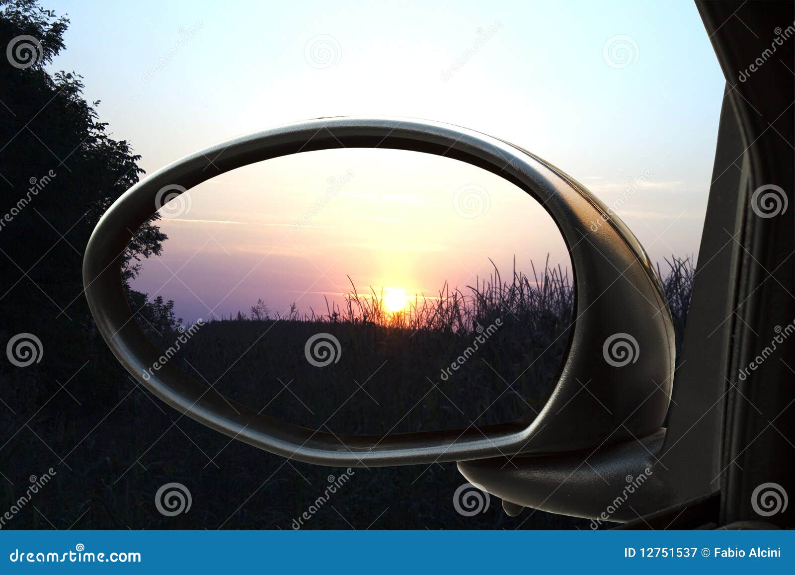 Sunset in the Rearviewmirror Stock Image - Image of trip, rear: 12751537