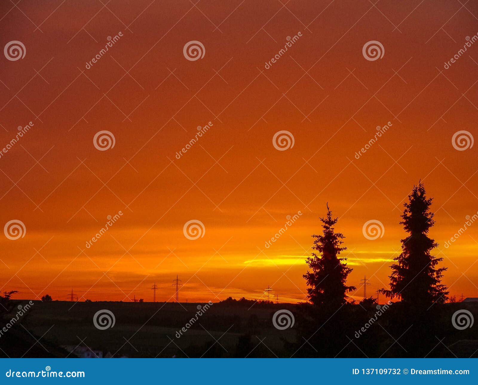 Sunset with Red Sky and Trees Stock Photo - Image of view, beautiful ...