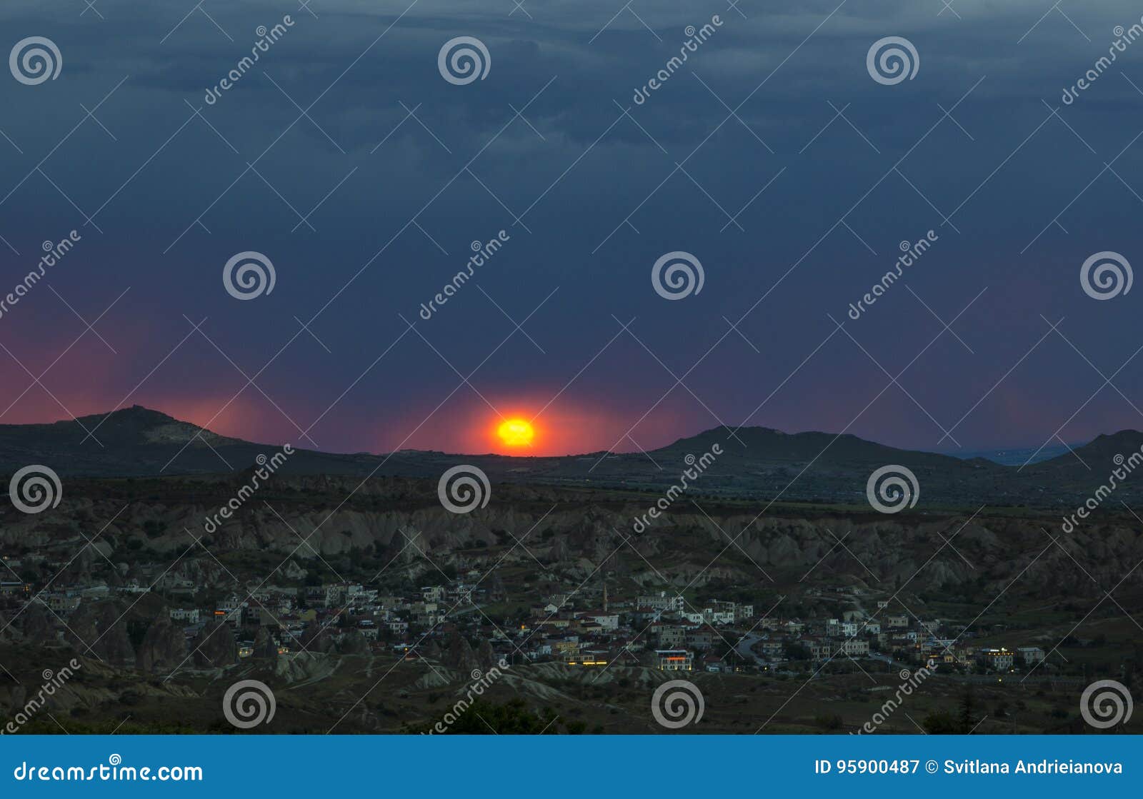 Sunset of the Red Sun Over the Horizon Stock Image - Image of rain ...