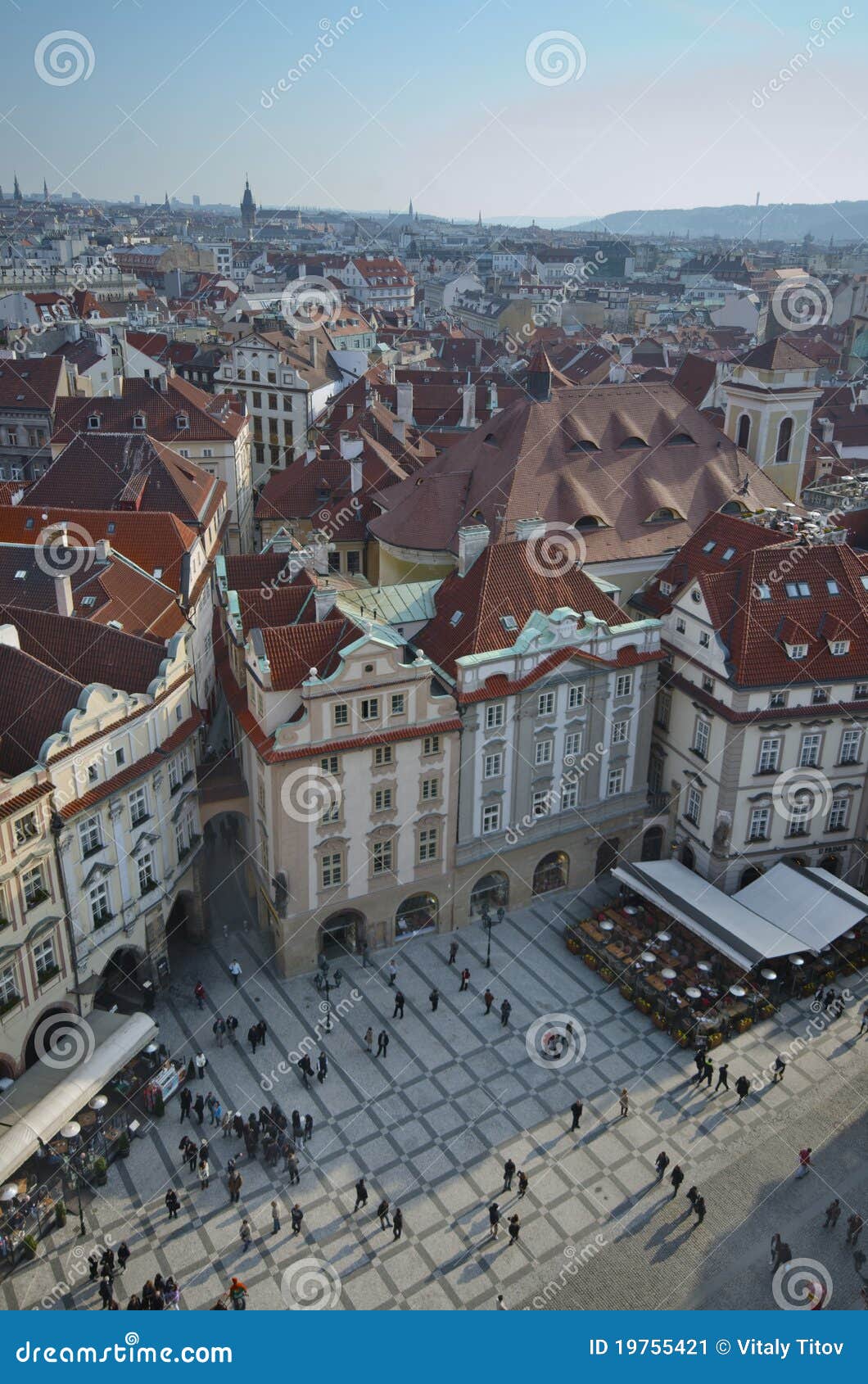 Sunset Red Tiled Roofs at Old Town Square Stock Image - Image of ...
